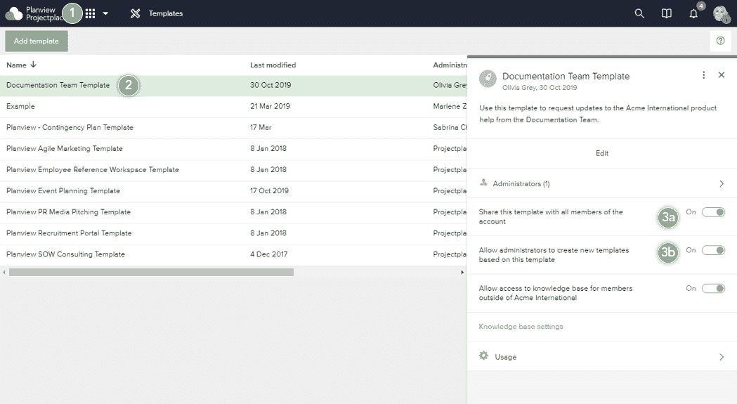 Share Workspace Templates - Planview Customer Success Center Share Workspace Templates - Planview Customer Success Center